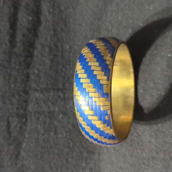 Vintage | Jewelry | Vintage Brass Tone And Blue Woven Design Bangle Statement Bracelet | Poshmark
